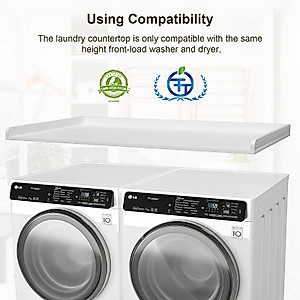 Ulif Over Washer Dryer Countertop, Melamine Matte Surface for Laundry Storage and Organization, Whole Piece of Laundry Room Countertop, 27.5" W x 54" L x 2.6" H, White