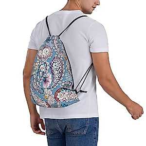 Delhiponics Ethnic Elements Drawstring Backpack Waterproof Gym Sports Trave String Bag Adjustable Lightweight Drawstring Bag Sports Dance Sackpack