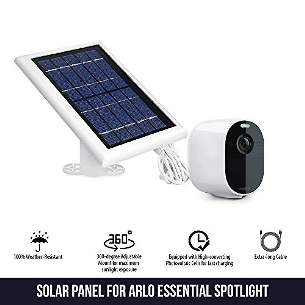 [Updated Version] Wasserstein Solar Panel with 13.1ft/4m Cable Compatible with Arlo Essential Spotlight/XL Spotlight Camera (1-Pack, White) (NOT Compatible with Arlo Ultra, Pro 1/2/3, HD, Floodlight)
