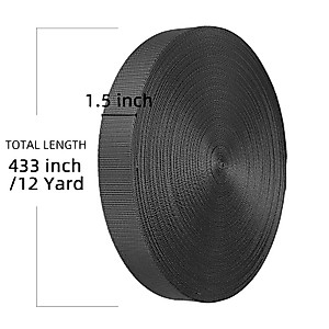 Nylon Webbing 1 Inch 1.5 Inch, Heavy Duty Nylon Webbing Strap 12 Yard, Durable Nylon Strapping for Indoor or Outdoor Gear, DIY Crafting, Repairing, (Black, 12 Yard)