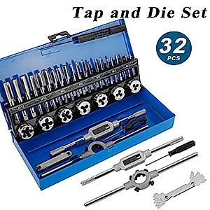 Toolly 32pcs Tap and Die Set, Metric Hardened Steel Tool Set, Essential Threading & Rethreading Tool with Storage Case Perfect for Auto and Machinery Repair