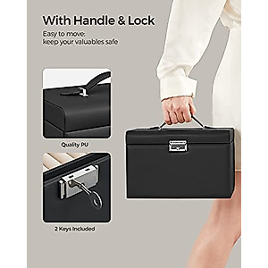 SONGMICS Jewelry Box 3 Layers, Jewelry Organizer with 2 Drawers, Jewelry Case with Portable Travel Case, with Handle, Lockable, Jewelry Storage, Gift for Loved ones, Black UJBC121B