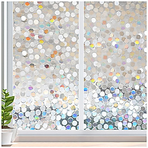 rabbitgoo Window Privacy Film Rainbow Window Clings Stained Glass Window Decals 3D Decorative Window Coverings, Static Cling Removable Glass Door Window Stickers, Anti-UV Non-Adhesive 17.5" x 78.7"