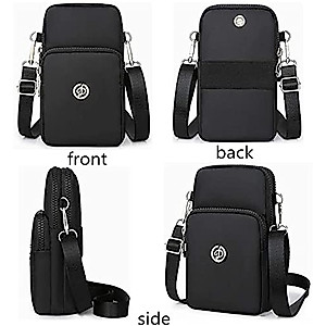 Nylon Small Crossbody Bag Cell Phone Purse Wallet Travel Wristlet Armband for iPhone 13 12 11 Pro Max Galaxy S22 Ultra A72 A52 A42 A02 A21 A12 A11 A20S, Moto G30 G10 BLU G91 G90 Pro LG Velvet (Black)