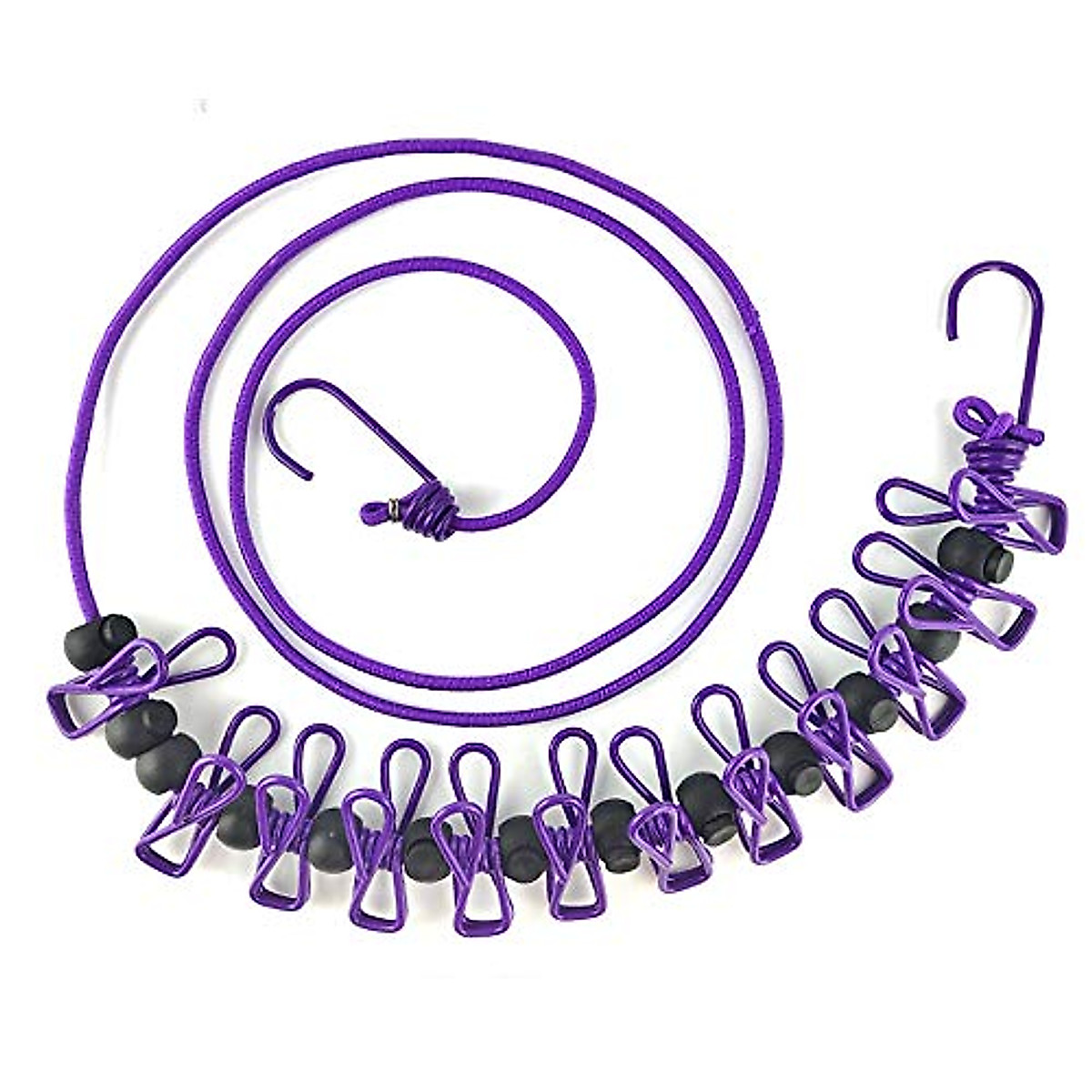 Cibicon Travel Clothesline,Elastic,Portable,Retractable and Adjustable Camping Clothesline,with 13 Anti-Slip Clips,12 Clothes Clips, Indoor and Outdoor