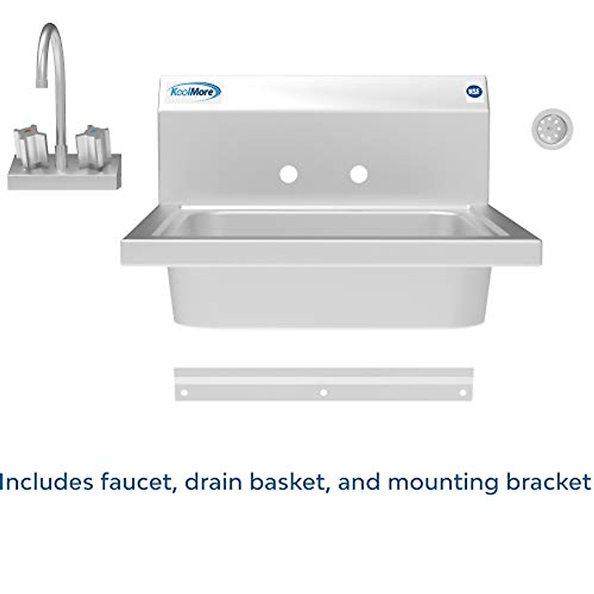 KoolMore Stainless Steel Commercial Hand Sink with Goosneck Faucet 17" x 15" - Wall Mount Hand Wash Sink, Silver (SH17-4GNF)