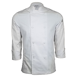 ChefsCloset Premium Cloth Covered Button Long Sleeve Chef Coat, White, Large