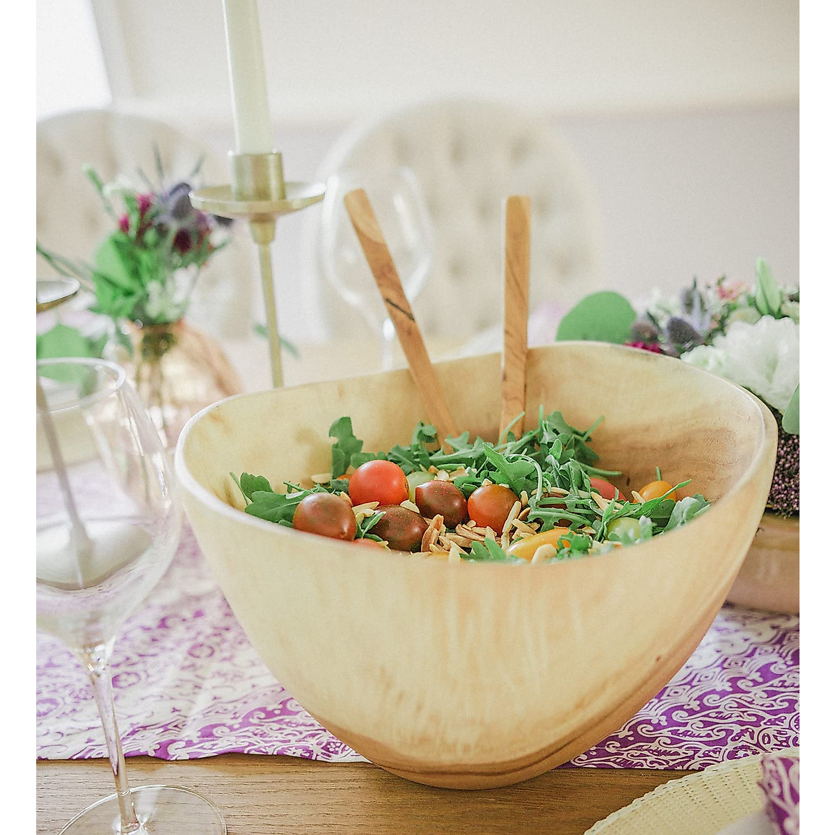 Kasih Co-op Large Suar Wood Salad Bowl Made of One Solid Wood 12" x 10" x 7"