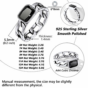 Womens Cuban Link Chain Wedding Band Black Cubic Zirconia Engagement Ring Couple Jewelry Gift for Girlfriend Size 7