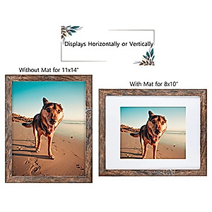 Califortree Rustic Brown 11x14 Picture Frame - Display Photos 8x10 with Mat or 11x14 Without Mat - Real Glass Inside - Set of 2