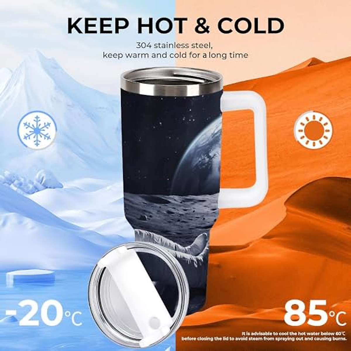 Astronaut Drinking Beer on Moon Tumbler with Handle Travel Mug Water Bottle Tea Coffee Cup White-style