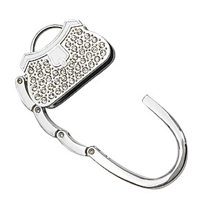 Purse Hook Portable Purse Hanger Embedded Rhinestone, Womens Handbag Hangers for Table Foldable Purse Magnet, Silver