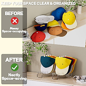 ACTBIO Hat Stand for Baseball Caps, 2 Pcs No Install Acrylic Hat Organizer for 14 Baseball Caps, Hat Holder Hat Storage Hat Display Baseball Cap Rack for Bedroom, Closet, Dresser, Office (Clear)