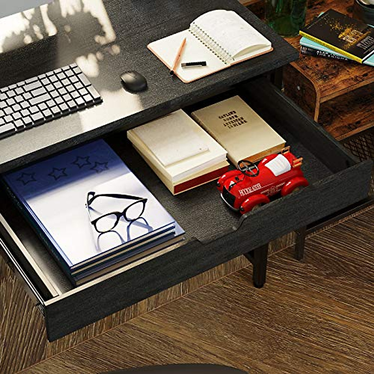 Rolanstar Computer Desk with Shelves and Drawer, 39" Home Office Writing Desk, Laptop Study Table Workstation,Business Style, Stable Metal Frame, Black