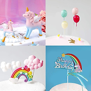 MOVINPE Unicorn Cake Topper, 2 Magic Unicorns Sculpture, 1 Rainbow, 1 Happy Birthday Banner, 2 Cloud, 4 Balloon, 12 Stars, 1 Moon, Cake Decoration For Girl Kid Women Birthday Party