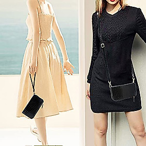 Lacass Dual Zipper Leather Wallet Case Card Slots [Cards Theft Scan Protection] Detachable Magnet Phone Cover Money Pocket Crossbody Chain Lanyard for iPhone 12/12 Pro (Black)