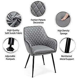 Yaheetech Dining Chairs Velvet Accent Armchairs Living Room Chairs with Steel Legs Upholstered Modern Tub Chairs with Backrest Armrest for Lounge Living Room Dining Room, Set of 6, Gray
