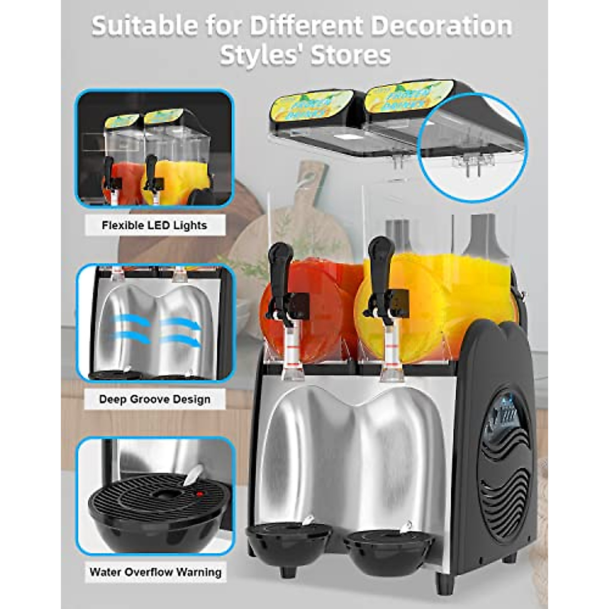 GSEICE Commercial Slushy Machine, 3.2 Gals X 2 Tanks Margarita Machine 110V Slushy Maker Machine for Slush, Frozen Margarita, Frozen Drink Machine for Restaurants Bars Pool Parties