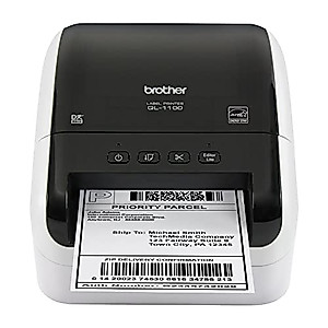 Brother QL-1100 Wide Format Wired Thermal Label Printer, Black - USB Connectivity, 4" Wide, 300 x 300 dpi, 69 Labels Per Minute Professional Monochrome Postage and Barcode Printer