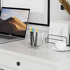 MaxGear Pen Holder 2 Pack Clear Acrylic Pencil Holder for Desk, Pencil Cups Desk Accessories Holder, Makeup Brush Storage Organizer, Desktop Stationery Organizer for Office School Home Supplies