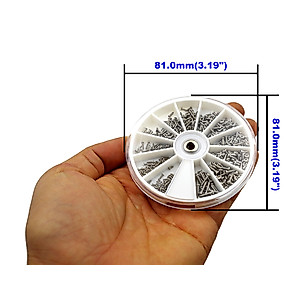 HVAZI 12 Kinds M1 M1.2 M1.4 M1.7 304 Stainless Steel Phillips Rounded Head Small Self Tapping Screws Assortment Kit