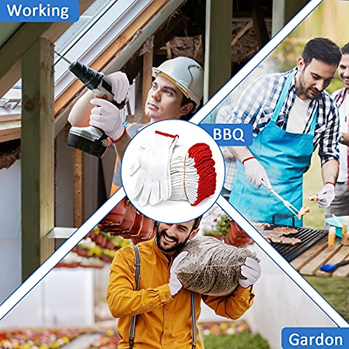 apauls Cotton Work Gloves, 12 Pairs Knitted Lightweight Work Safety Gloves, Elastic Cotton Glove for Painter Mechanic Industrial Warehouse Gardening Construction BBQ