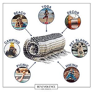 Benevolence LA Authentic Handwoven Mexican Blanket, Yoga Blanket - Perfect Outdoor Picnic Blanket, Beach Blanket, Camping Blanket, Equestrian Saddle Blanket, Serape Blanket 50x70 inches - 1 Blanket
