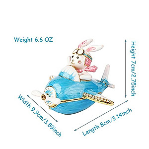 Furuida Airplane and Captain Rabbit Trinket Boxes Hinged Enamel Hand-Painted Animals Ornaments Unique Gift for Home Decor