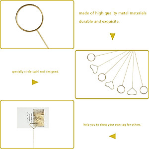 QTLCOHD 100Pcs Floral Card Holder Picks, 13.4 Inch Heart Shape Metal Floral Place Card Holder, Picture Photo Memo Holder Gold Round Photo Stick Clip, Gift Card Holder for Wedding and Party