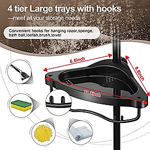 Corner Shower Caddy Tension Pole - Stainless Steel Rustproof Standing Shower Caddies Rack with 4 Tier Shelf for Bathroom Bathtub Organizer,54-114" Adjustable - Black