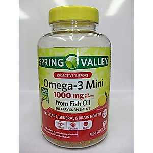 Spring Valley Mini Omega-3 Fish Oil 1000 mg, Proactive Support, Lemon, 120 Softgels