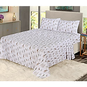 RUVANTI Flannel Sheets King Size - 100% Cotton Brushed Flannel Bed Sheet Sets - Deep Pockets 16 Inches (fits up to 18") - All Seasons Breathable & Super Soft - Warm & Cozy - 4 Pcs - Brown Deer