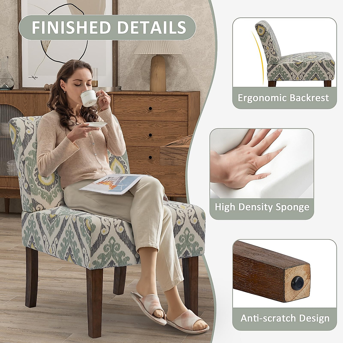 Bonzy Home Fabric Dining Room Chairs,Modern Dining Chairs Set of 2,Floral Upholstered Armless Accent Chair,Comfy Small Slipper Side Chair for Living Room, Color Plaid 2