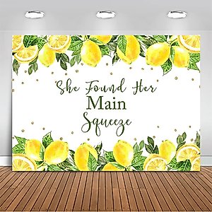 Mocsicka She Found Her Main Squeeze Backdrop Lemon Bridal Shower Lemonade Bachelorette Party Decoration Green Lemon Bride to Be Wedding Engagement Background (7x5ft (82x60 inch))
