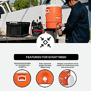 Igloo 5 Gallon Portable Sports Cooler Water Beverage Dispenser with Flat Seat Lid, Insulated Beverage Dispenser, Orange/White