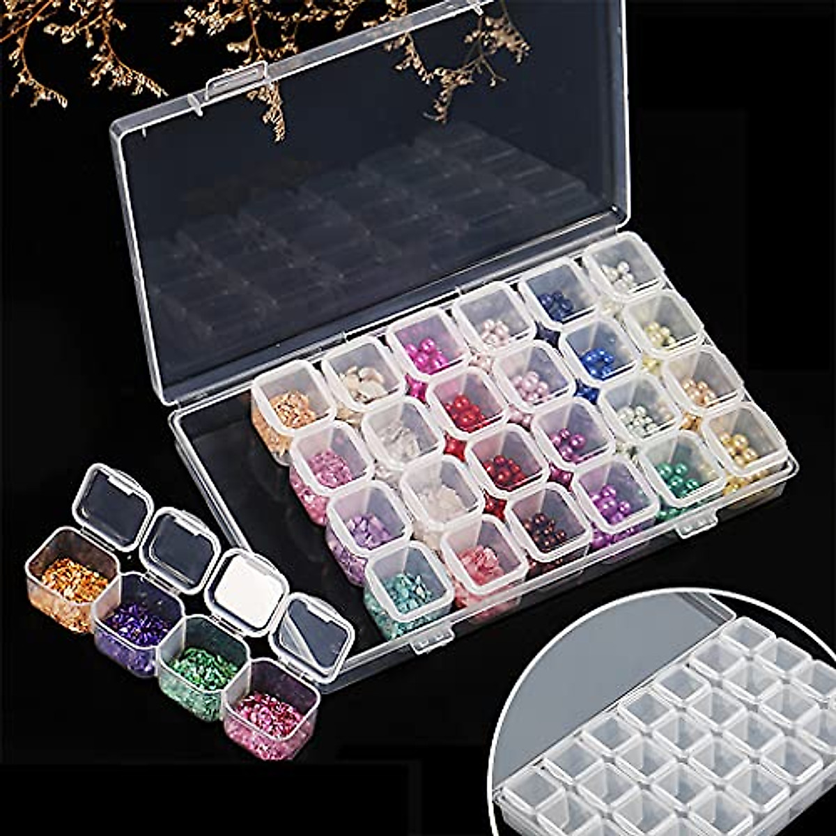 Dsxnklnd Diamond Painting Storage Box, 28 Grids Transparent Plastic Diamond Painting Storage Boxes & Organizers Storage of Small Objects and Crafts