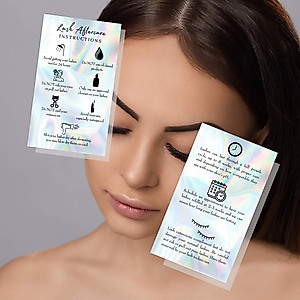 Lash Extension Aftercare Cards | 50 Pack | Business Card Size 3.5 x 2" inches After Care (2-3 Week Fillers) | Non-Reflective Matte Rainbow Holographic Look Design