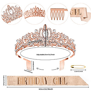 Birthday Sash, Headband, Tiara, and Rose Gold Decorations for Women and Girls
