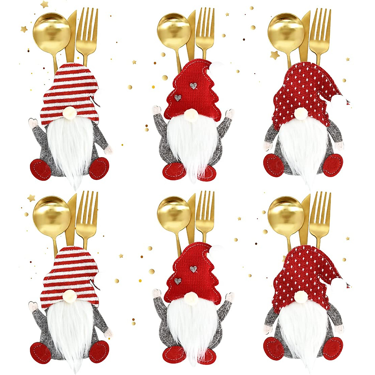 Vuzvuv 6Pcs Christmas Silverware Holders Tableware Pockets Cutlery Bags White and Red Cute Santa Claus Design Knife and Fork Bags for Home Kitchen Christmas Dinner Table-top Family Party Decorations