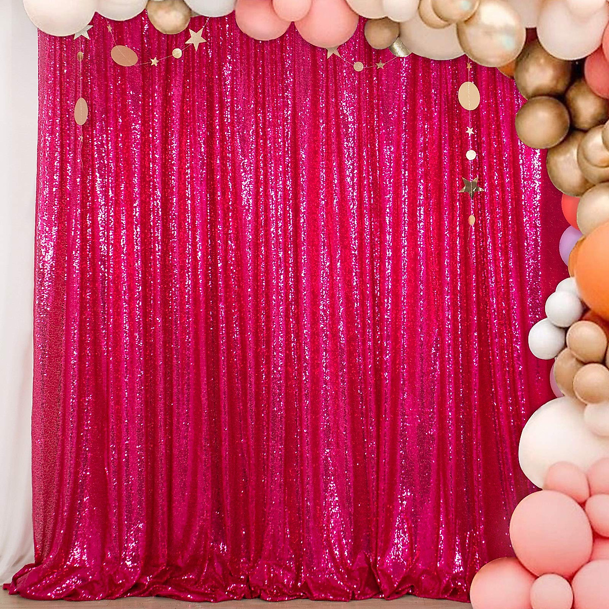 ShinyBeauty Sequin Backdrop Curtain Fuchsia 8FTX10FT Sequence Fabric Curtains Baby Shower Photo Booth Backdrops Hot Pink Shimmer Photography Background for Wedding Party Prom Reception Supplies