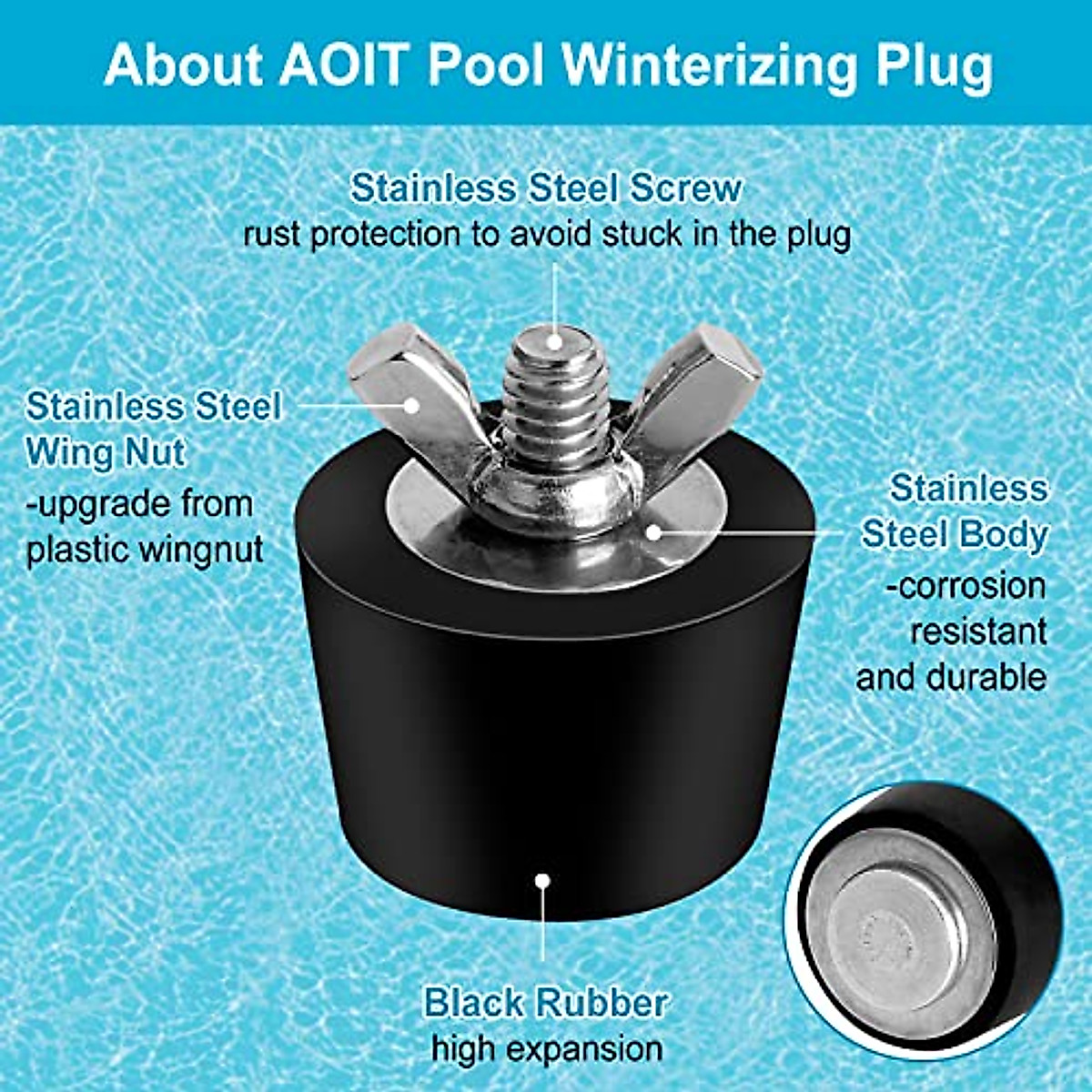 Pool Winterizing Plug for Swimming Pool Holes - 2 Pack 1.25in -1.5 in Winter Expansion Plugs for Above Ground Pool Skimmer Return Lines Clean-Out Pipe Salt Cell Pump Rubber Pool Plugs