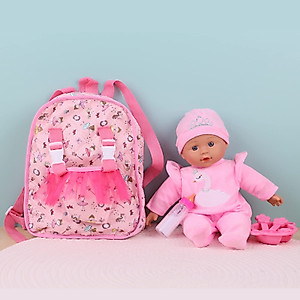 haveahug 13" Soft Baby Doll with Take Along Pink Doll Backpack Carrier, 6 Piece Play Set with Bottle & Accessories(Pink)