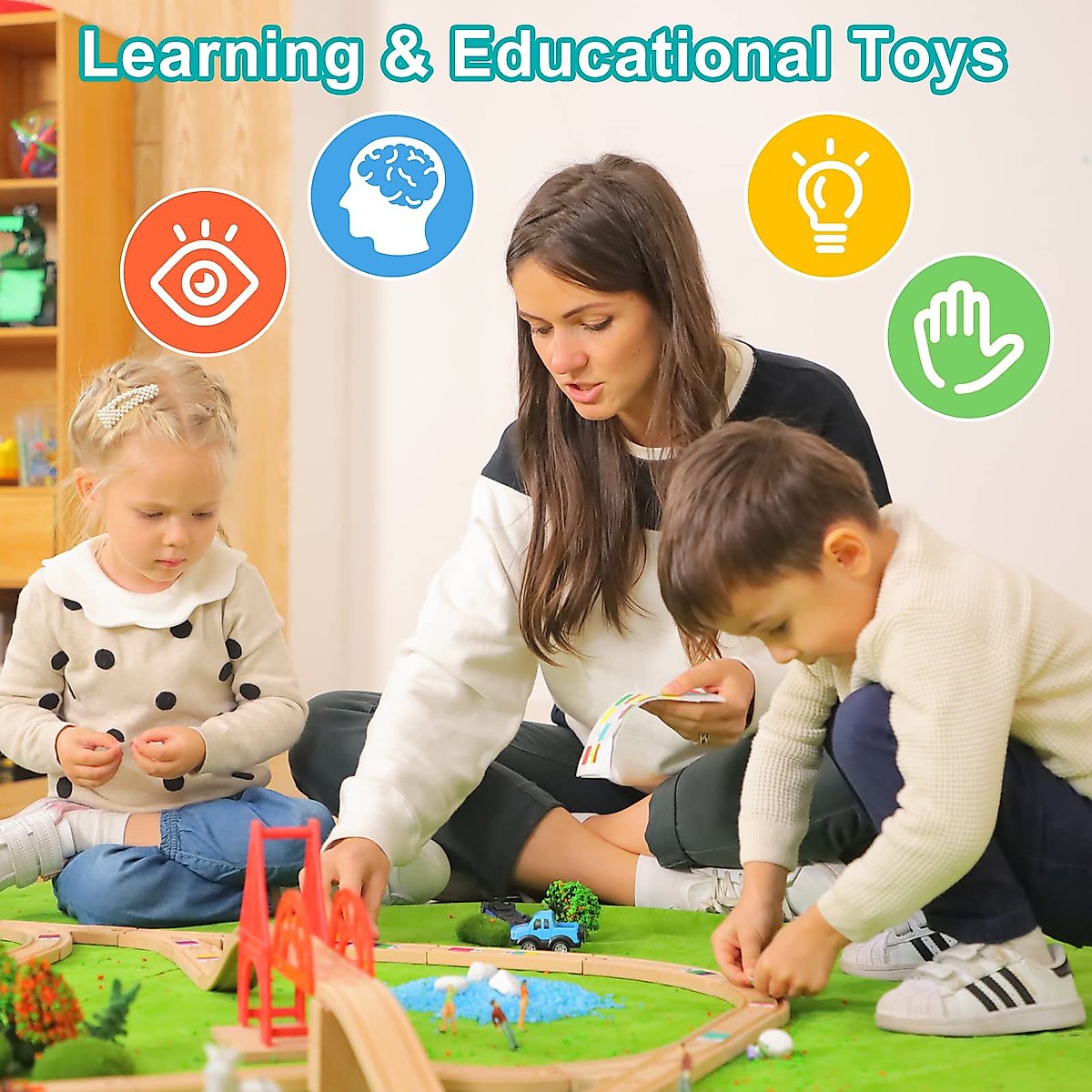 Robobloq Coding Train Set, 22 Functions Lights & Music, 3 Modes, Compatible to Major Wooden Train Tracks and Building Blocks, Great Gifts of STEM Toys for Children Aged 3-7