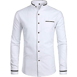 ZEROYAA Mens Hipster Mandarin Collar Slim Fit Long Sleeve Casual Button Down Oxford Dress Shirt with Pocket Z113 White Small
