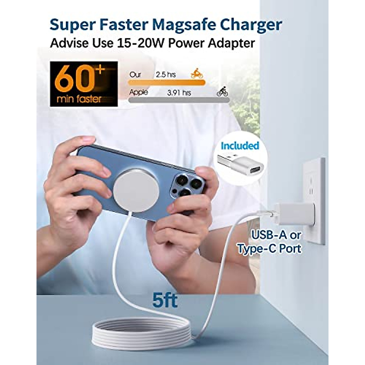 2 Pack Magnetic Wireless Charger 15W Fast Mag-Safe Charger for iPhone 14/13/12 Series and AirPods 3/2/Pro (Mag-Safe Charger Silver)