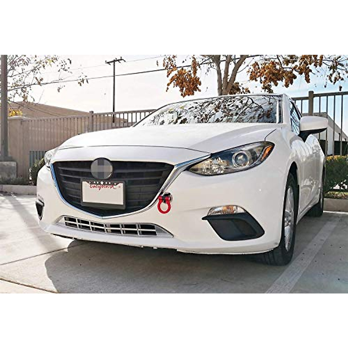 iJDMTOY Red Track Racing Style Tow Hook Ring Compatible With 2014-up Mazda3 Mazda6, 2013-up Mazda CX-5 & 2016-up Mazda MX-5, Made of Lightweight Aluminum