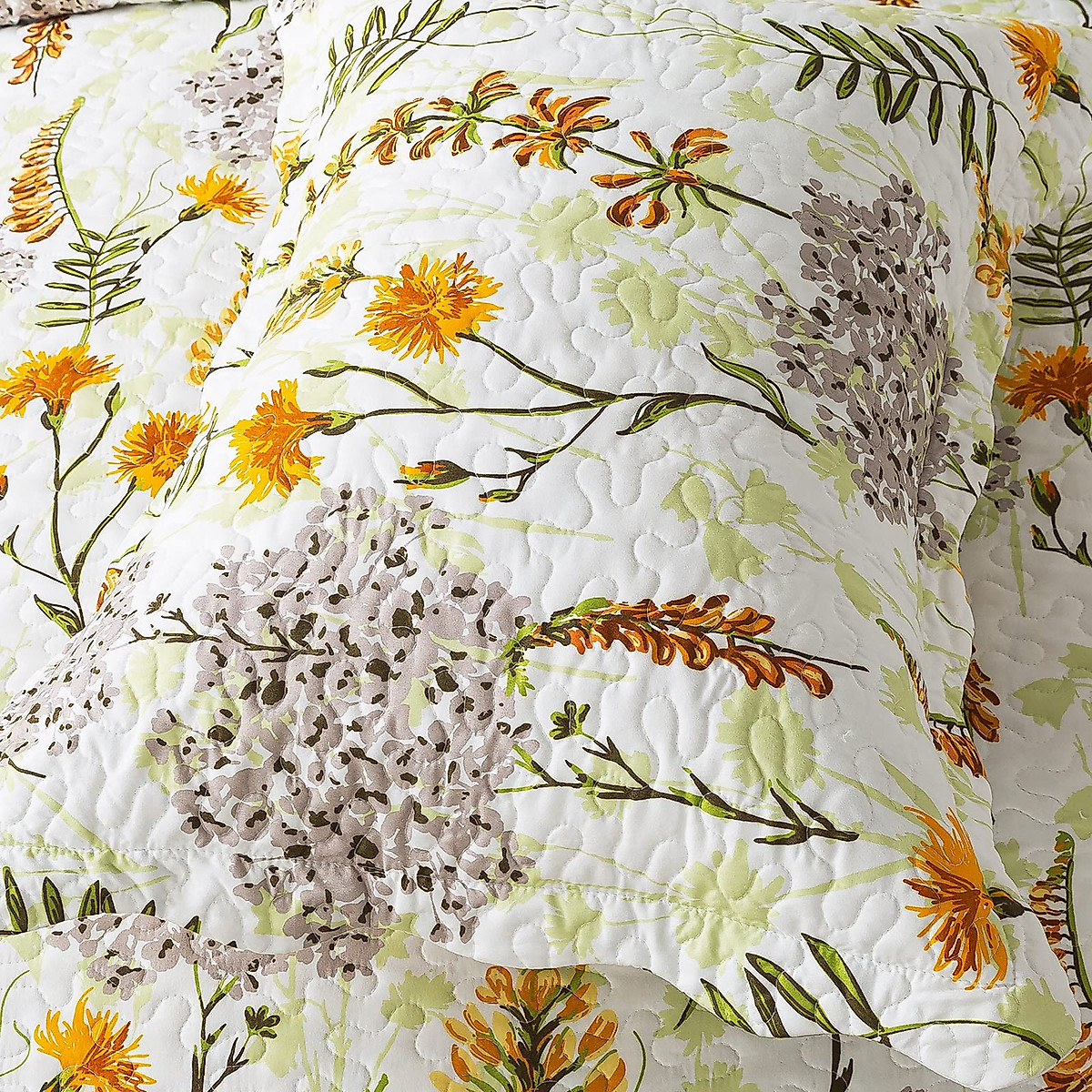 HoneiLife Queen Quilt Bedding Set - 3 Pieces Microfiber Quilt sets Lightweight Bedspreads Reversible Coverlets Retro Bed Cover Floral Bedding Set All Season Quilts-Yellow