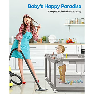 HEAO 79X59 Baby Playpen XL Baby Playard with 30PCS Pits Balls Playpen Toddler Sturdy Play Yard for Toddler Light Grey