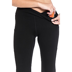 Leggings Depot High Waist 7/8 Leggings Workout Yoga Pants with Pockets (Black, Medium)