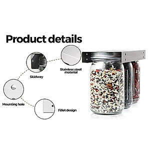 YEEPON mason jar racks, mason jar holders,mason jar holders for hanging,Stainless Steel Holder with 3 Mounting Options for Kitchen, Shelves and Cabinets,Wide Mouth（2Pack